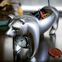 BEAR MINIATURE PAPERCLIP & NOTE HOLDER DESKTOP COLLECTIBLE MINI CLOCK