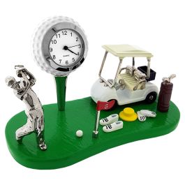 GOLF CART MINIATURE w CLUBS COLLECTIBLE SPORTS MINI DESKTOP CLOCK GIFT IDEA