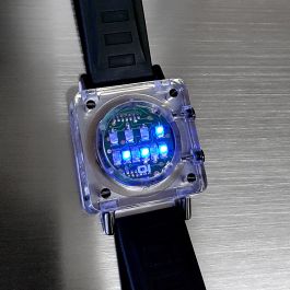 CUSTOM RAZOR BLOCK RARE BINARY LED WATCH w/ CLEAR CUBE CASE & CIRCUIT ...