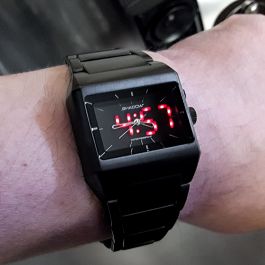 SHADOW WATCH STAINLESS STEEL DUAL TIMEZONE HYBRID ANALOG RED LED UNISEX ...